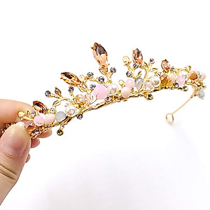 NODG Gold Tiaras for Women Bride Rhinestones Crowns for Women Gold Headbands for Women Crystal Pearl Bridal Tiaras and Crowns for Wedding Birthday Party Prom