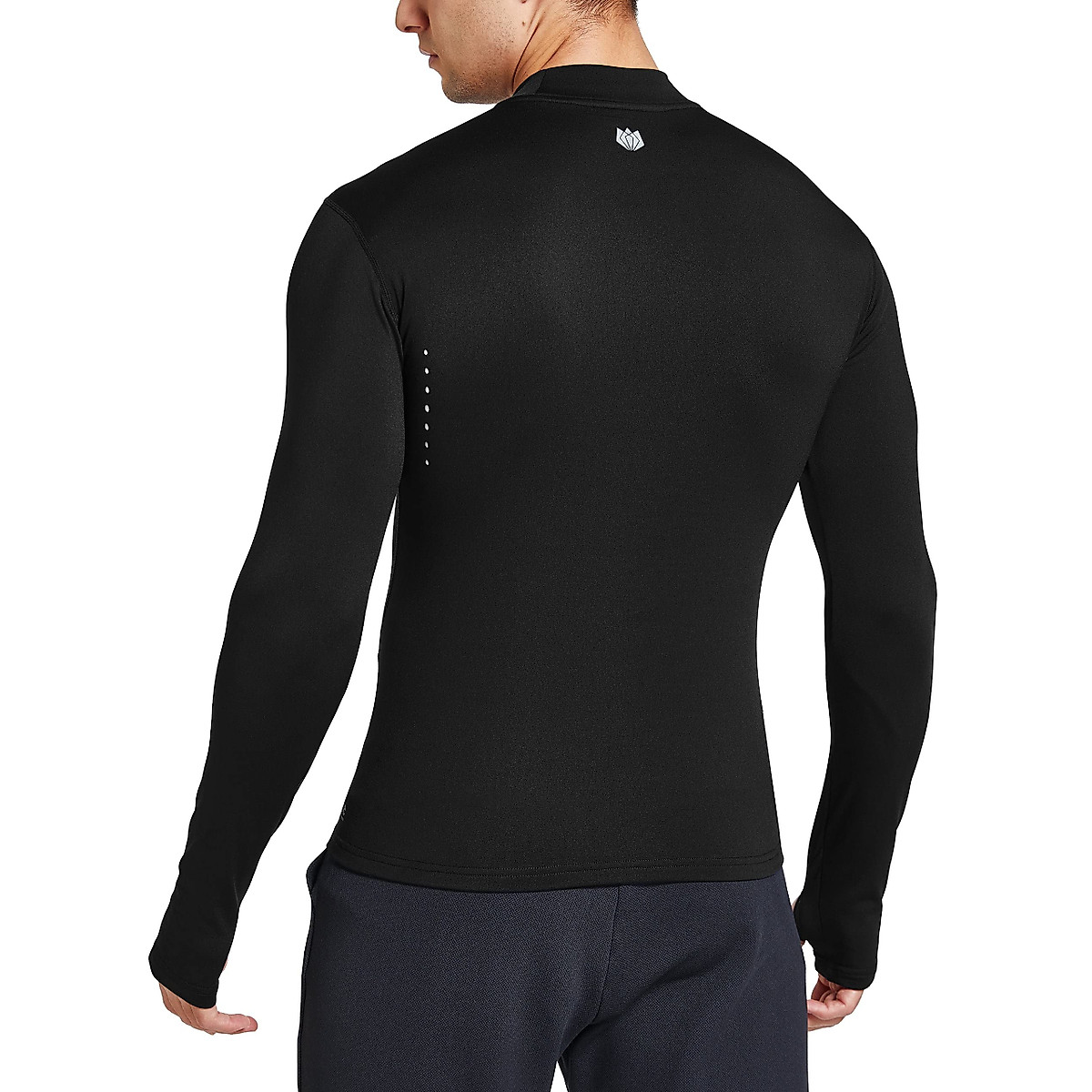 FitsT4 Sports Men's Thermal Fleece Lined Mock Neck Baselayer Tops Long Sleeve Running Athletic Shirt with Thumbholes Black L