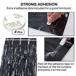 PartyWoo Foil Curtain Black, 2 pcs 3.3x6.6 ft Tinsel Curtains for Birthday Wedding Party Photo Backdrop