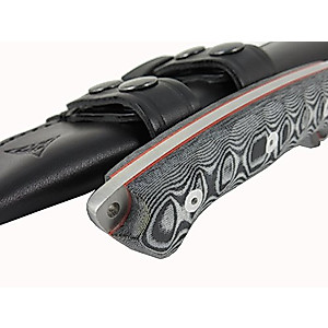 AXARQUIA-Black Premium Outdoor/Survival/Hunting/Tactical Knife - Micarta bi-Color Handle, Stainless Steel MOVA-58, Genuine Leather Multi-Position Sheath + Firesteel. Made in Spain.