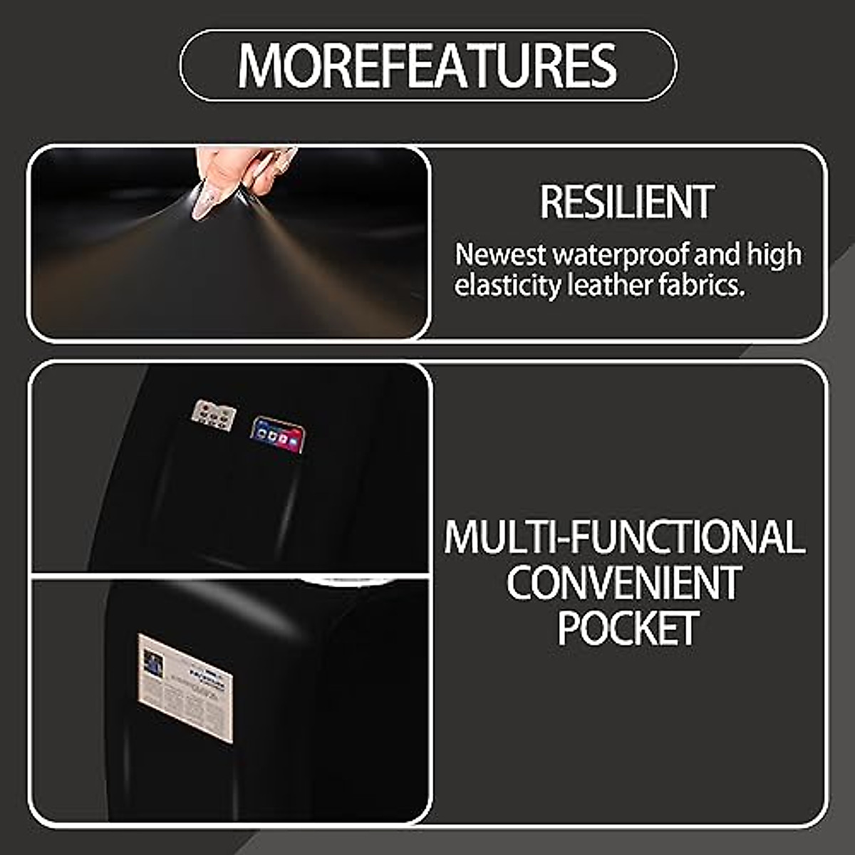 HewTLES PU Leather Sofa Console Cover, Waterproof Recliner Console Cover, Black