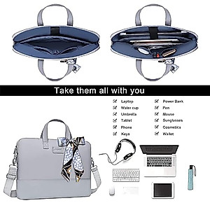 MOSISO Laptop Bag for Women, 15.6 inch Computer Bag Compatible with MacBook Pro 16 inch, HP, Dell, Lenovo, Asus, Razer Notebook, Laptop Shoulder Briefcase with Strap and Silk Scarf, Grey