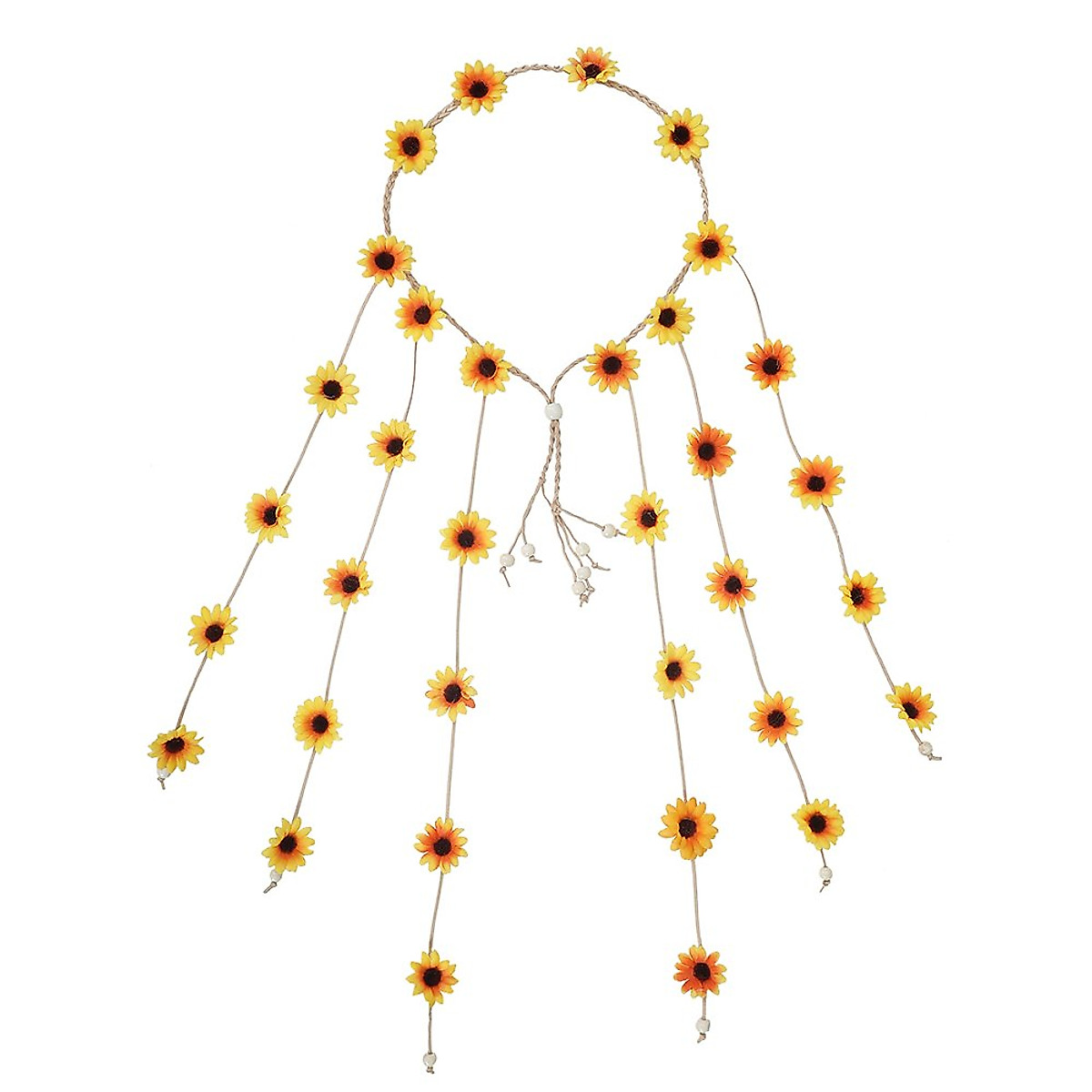 AWAYTR Flower Hippie Headband Floral Crown Behemain Sunflowers Beads Adjust Flower Headdress Hair Accessories (Yellow)