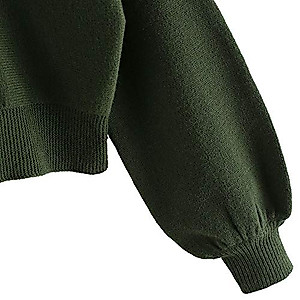 ZAFUL Women's Cropped Sweater V-Neck Long Sleeve Crop Sweater Pullover Jumper Knit Top (1-Green, M)