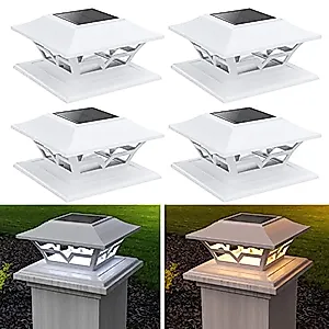 APONUO 4x4 Post Solar Lights 17 Lumens 1000mAh,Solar Post Cap Lights 2 Color Modes Fence Post Lights Solar Powered,Solar Post Lights Outdoor Waterproof for 4x4,6x6 Post Caps Wood,White,4 Pack