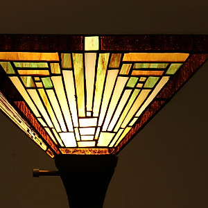 Capulina Tiffany Torchiere Floor Lamp 70" Tall Industrial Blackish Bronze Pole Amber Brown Style Stained Glass Torch Standing Light Decor for Living Room Bedroom Office