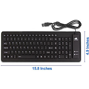 sungwoo Foldable Silicone Keyboard USB Wired Waterproof Rollup Keyboard for PC Notebook Laptop (All Black)