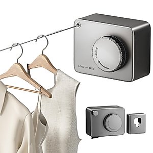 Retractable Clothesline Outdoor 14Ft Laundry Line 44lbs Heavy Duty Clothes Drying Line No Drilling Wall Mounted Clothesline with Lock to Prevent Sagging, Retractable Clothesline, Retractable Clothes