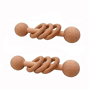 Arakierst 1pcs Beech Wooden Ring Rattle Teether Chew Wood Beads Rattling Teething Gym Montessori Toys Wooden Educational Ring Rattle (Rattle 1pcs)