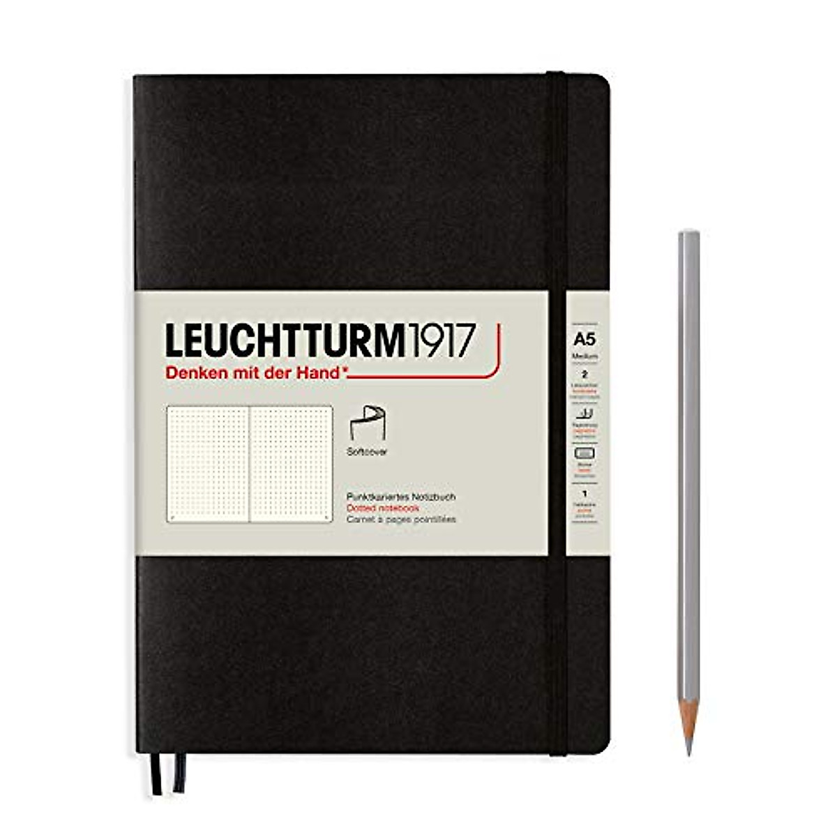 LEUCHTTURM1917 - Notebook Softcover Medium A5-123 Numbered Pages for Writing and Journaling (Dotted, Black)