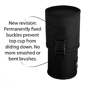 Nanshy Travel Makeup Brush Holder with Lid - Large, Stand Up Makeup Brush Case for MUA - 2-in-1 Durable Makeup Brush Organizer Bag & 2 Brush Cups - Brushes Not Included - Black - 9 x 4 x 4 Inches