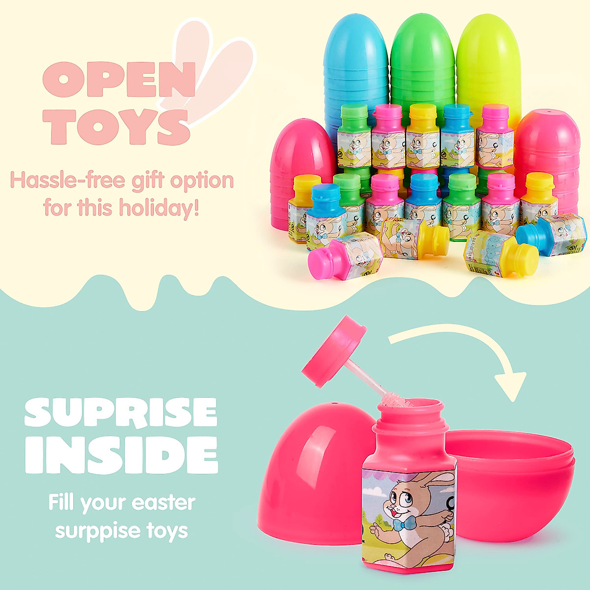 JOYIN 24 Pcs Prefilled Easter Eggs with Bubble Wands for Kids Basket Stuffers, Easter Decorations, Easter Children Fun, Egg Hunt Game, Easter Décor Gifts and Party Favors, 3.15"