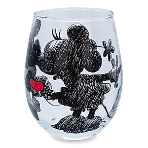 Disney Mickey and Minnie Mouse Heart Teardrop Stemless Wine Glass | Tumbler Cup For Mimosas, Cocktails