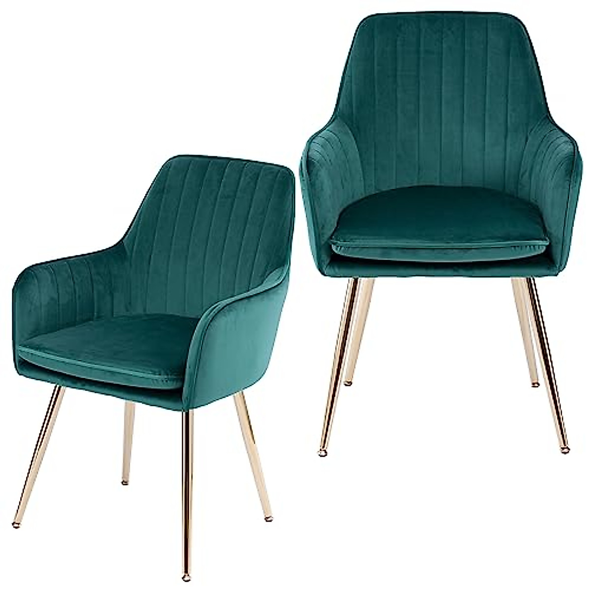 Purgreen Velvet Dining Chair Set of 2 - Modern Mid-Back Accent Chair with Gold Plating Legs - Upholstered Living Room Chair (Velvet Green, Set of 2)