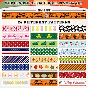 Whaline 24 Rolls Holiday Washi Tapes St. Patrick's Day Shamrock Easter Bunny 4th of July Seasonal Washi Tapes 15mm Assorted Festival Making Washi Tapes for Scrapbook Journal Art Craft, 16.4Ft