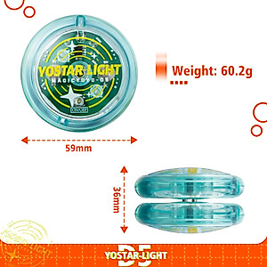 YOSTAR D5 Light Up Yoyo Professional with Led Light, Responsive Yoyo for Kids Beginner, Looping Yoyo for 2A Yo-yo Tricks with Extra 4 Battery + 5 yoyo Strings + Yo yo Sack+ Gloves (Green)