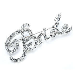 Mariell Rhinestone Crystal Bride Word Brooch Pin in Script Lettering, Bachelorette & Bridal Shower Gift