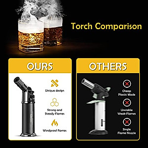 Cocktail Smoker Kit with Torch - Upgraded Torch Old Fashioned Bourbon Whiskey Smoker Kit with 4 Flavors of Wood Chips, Unique Gifts for Men, Whiskey Lover, Husband and Dad. Premium Gift Box