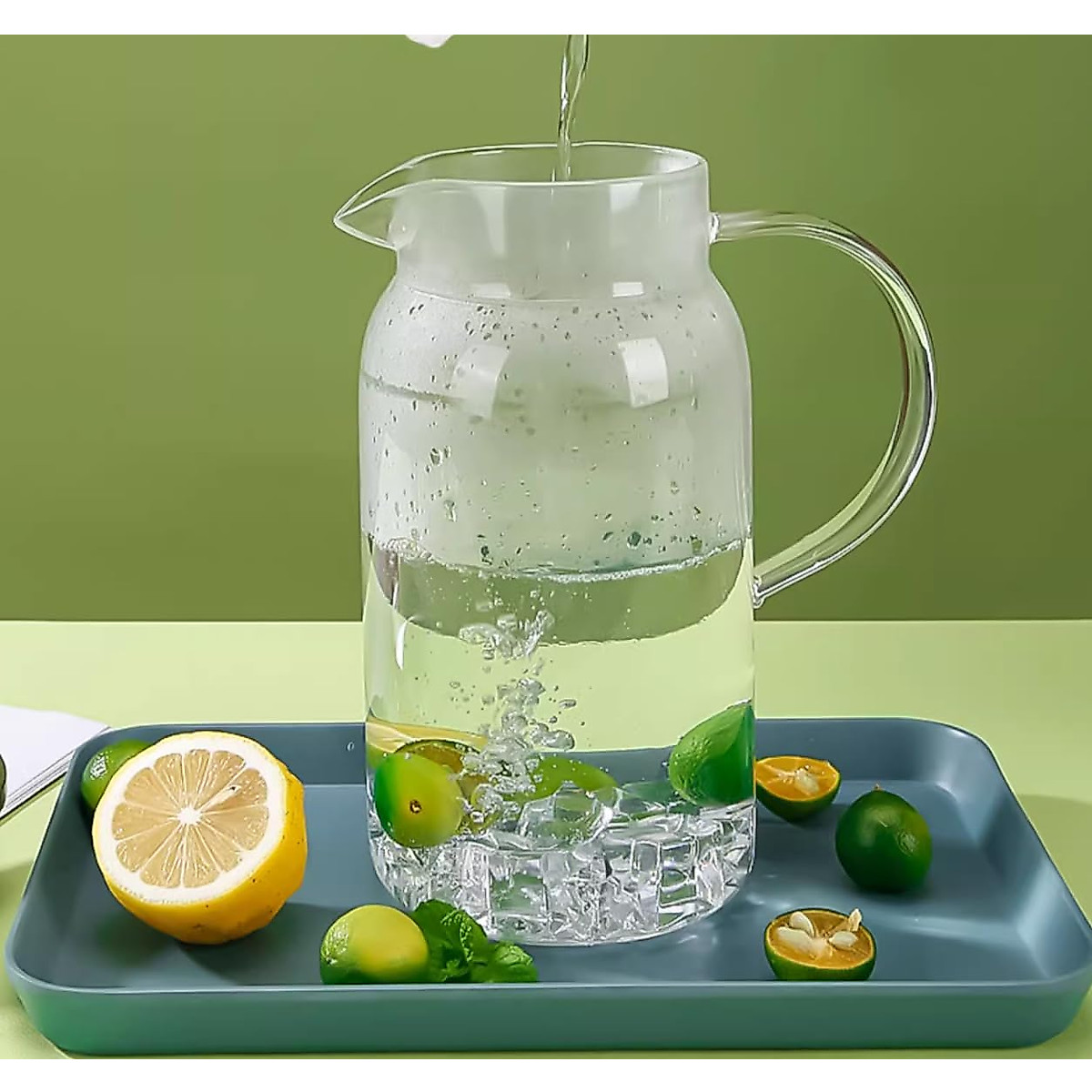 Glass Pitcher，85oz/2500ml Jug with Lid,Glass Carafe for Hot/Cold Water, Iced Tea Pitcher, Pitcher for Coffee