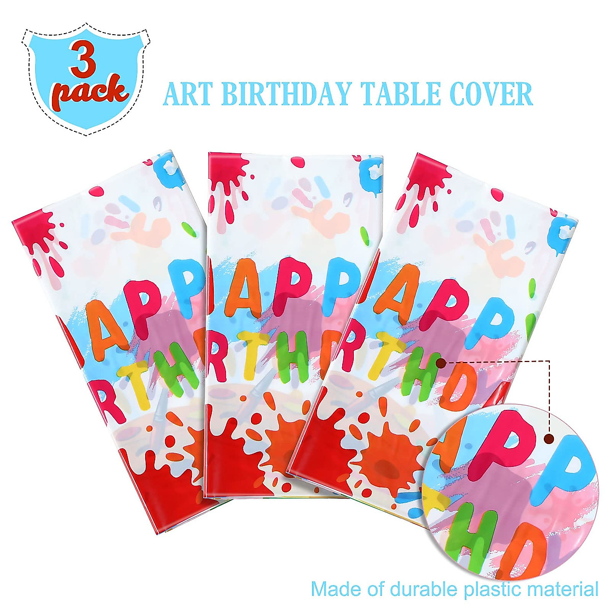 3 Pieces Art Paint Party Tablecloths Happy Birthday Table Cover Paint Splatter Party Table Cloth Disposable Plastic Painting Supplies for Kids Birthday Artist Theme Decorations 108 x 54 Inch