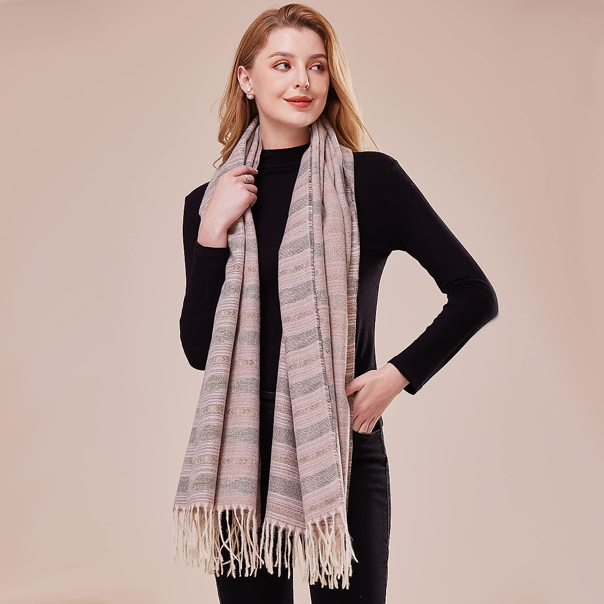 Rofilan Womens Cashmere Feel Scarf Winter Large Warm Scarves Wrap Shawl with Tassel