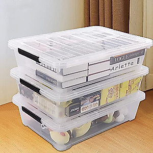 Buyitt 3 Packs 40 Quart Plastic Under Bed Storage Box, Large Wheels Storage Bin, Clear