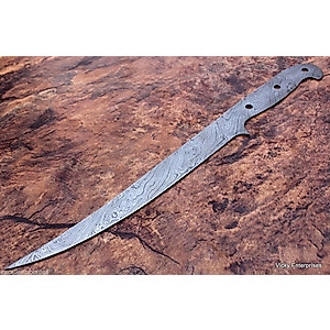 JNR Traders Damascus Steel Fillet Knife Blank Knife Making, 12" Handmade Boning Knife Blank Blade, Diy Professional Kitchen Chef Knife Blade Blank 9003