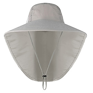 Wide Brim Sun Hat with Neck Flap, Adjustable Outdoor 50+UPF Protection Safari Cap Womens Mens Hiking Fishing Hat(Grey)