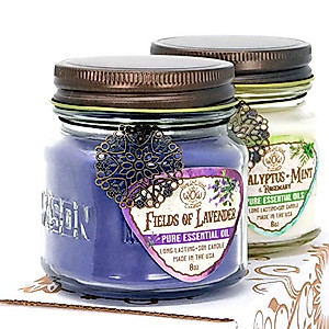 Way Out West Candles Aromatherapy Candle Gift Set for Mom | Long Lasting Soy Wax | Eucalyptus Mint & Lavender Essential Oil | Jar 2 Pack Handcrafted in USA