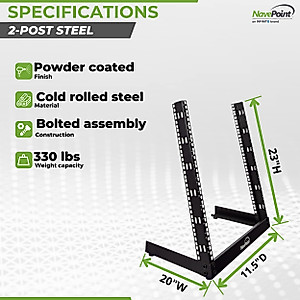 NavePoint 12U 19 Inch Desktop Open Frame 2 Post Server Desk Rack Free Standing W/Hardware