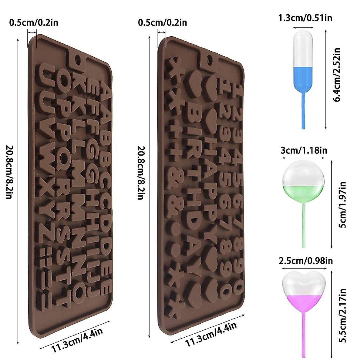 150PCS 4ml Squeeze Transfer Cupcakes Pipettes, SourceTon Silicone Letter Mold and Number Chocolate Molds with Plastic Squeeze Dropper (Rectangular,Heart,Round Shape)
