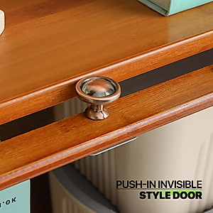 Magshion 3-Tier Bookcase with Clear Acrylic Flip-Up Doors, Bamboo Display Case Wide Brown Kitchen Cabinet Storage Pantry Cabinet Showcase Storage Cabinet Organizer (31.1" L x 12.6" W x 41.7" H)