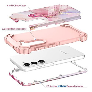 PIXIU for Samsung Galaxy s23 Plus case with 2PCS Tempered Screen Protector&1 pcs Len Camara Protector, Heavy Duty 3 Layer (Silicone+Plastic) Shockproof Full-Body Protective Sturdy Hybrid Marble Case