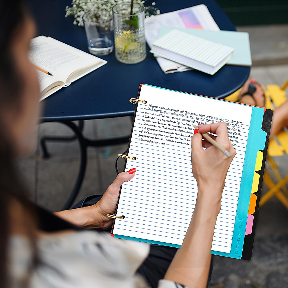 INFUN All-in-One Notebook Binder,Refillable Binder Notebook 1 inch, 3 Ring Binder with 5 Colored Movable Subject Dividers, One Plastic Inner Binder Pocket - Black