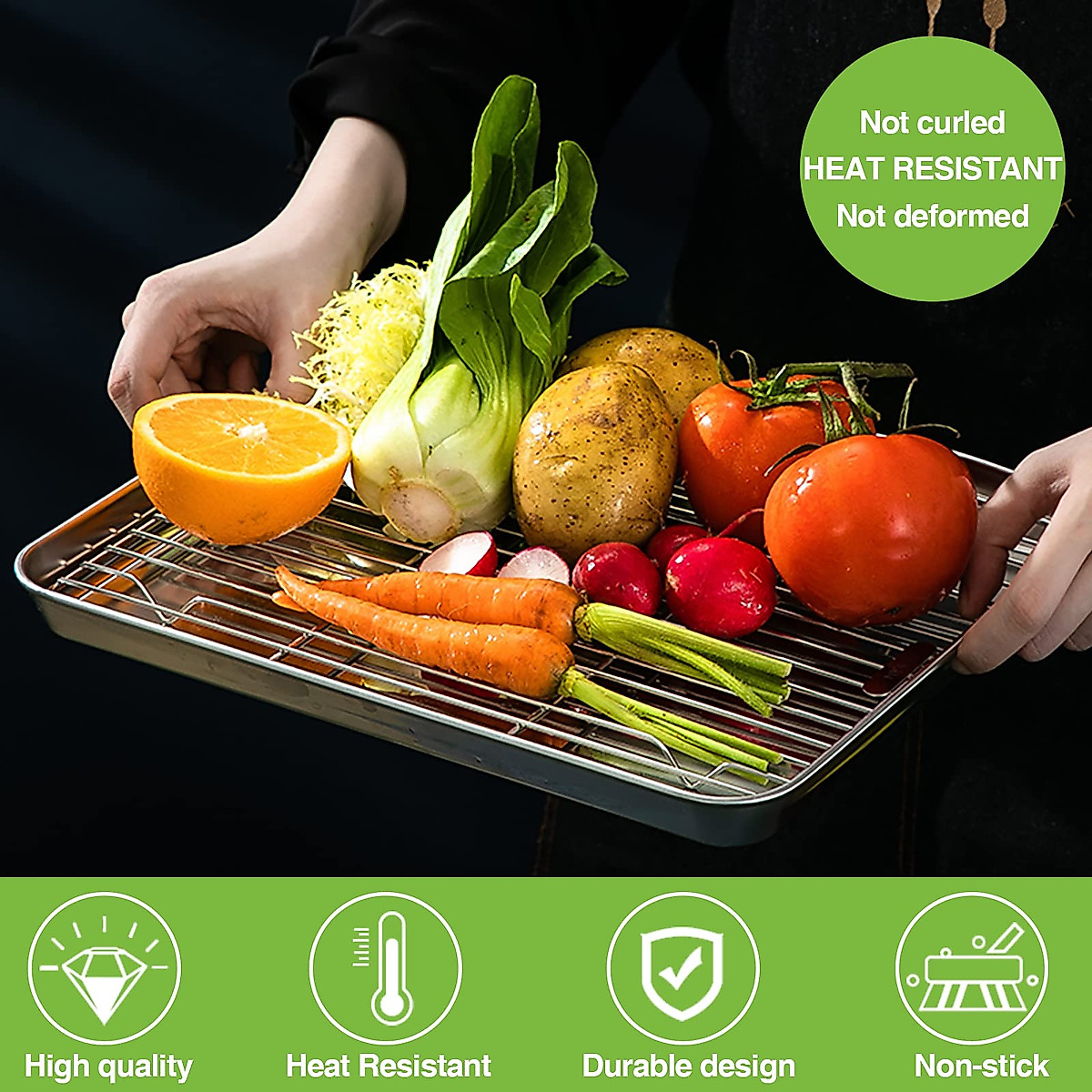 Baking Pans Sheet, 3 Piece Large Cookie Sheets Stainless Steel Baking Pan for Toaster Oven, Umite Chef Non Toxic Tray Pan, Mirror Finish, Easy Clean, Dishwasher Safe, 10 x 8 x 1 inch