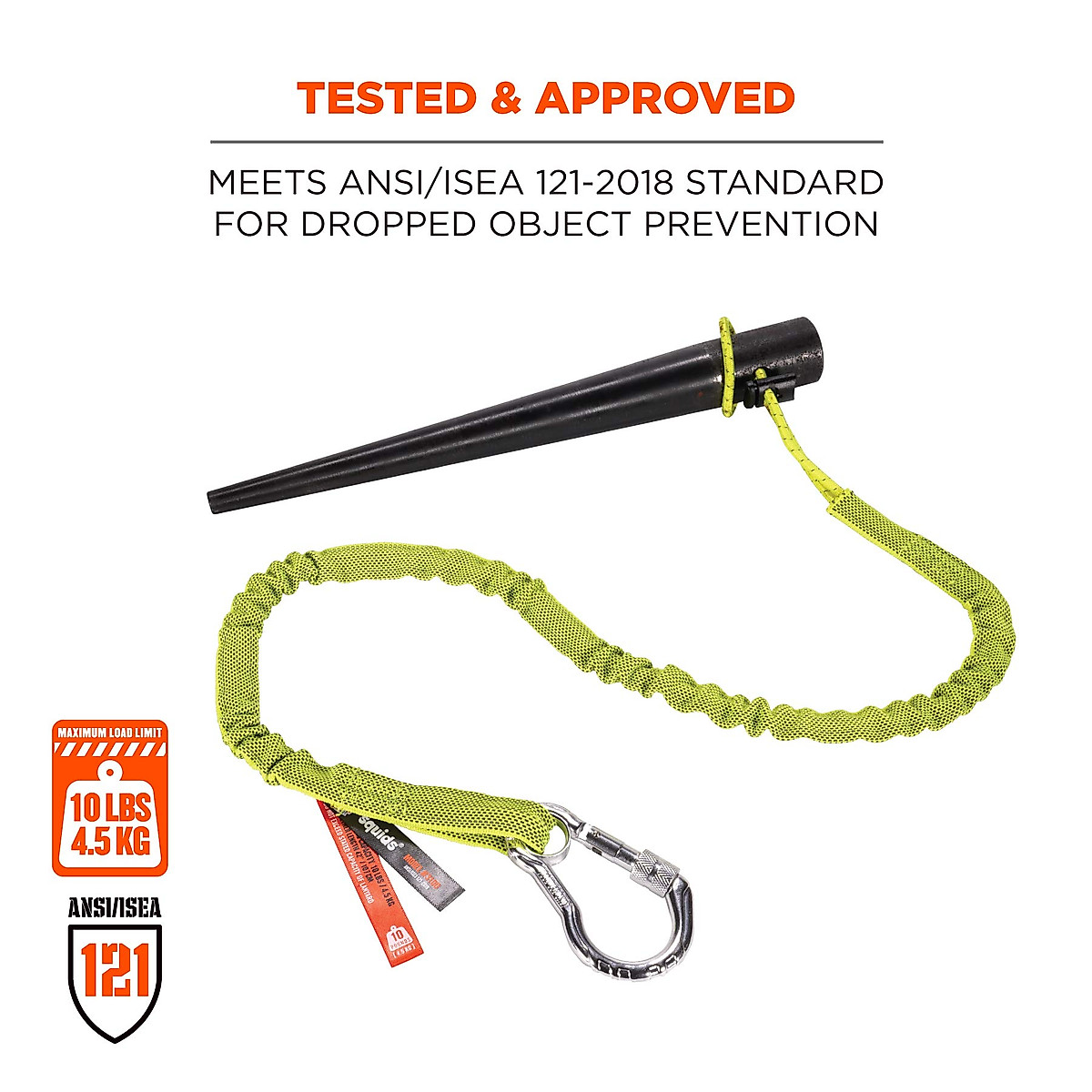 Ergodyne Squids 3100 Tool Lanyard with Single Carabiner and Adjustable Loop End, Standard Length, Lime