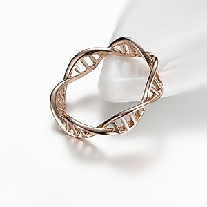 IFUAQZ Women's Stainless Steel DNA Helix Ring Band Chemistry Science Molecule Twist Rope Design Rose Gold Size 5