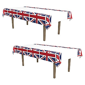 Beistle 54747 2Piece Union Jack Tablecovers, 54" x 108", Red/White/Blue