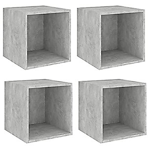 Queen.Y Floating Shelves Set of 4, Wall Mounted Cube Shelves with Cabinet, Wall Hanging Storage Shelves, Home Decor Furniture, Concrete Grey