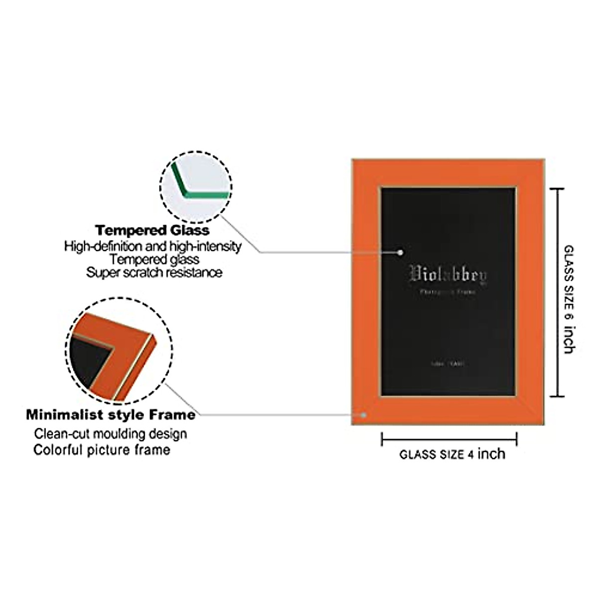 VIOLABBEY 4x6 Picture Frames Set of 4, Colorful Photo Frame of Modern Style, High Definition Tempered Real Glass, Wall Mounted or Tabletop Display (Blue+Light Blue+Orange+Apricot)