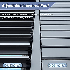 Domi Louvered Pergola, 12x20Ft Outdoor Pergola, Aluminum Pergola with Adjustable Roof, Metal Pergola Gazebo with Mosquito Netting for Patio, Backyard, Deck, Garden, Lawns(Gray)