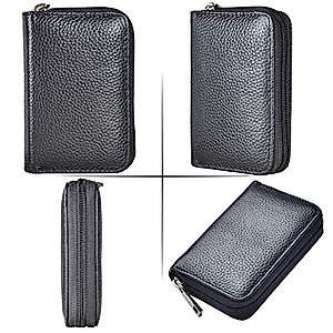 Easyoulife Genuine Leather Credit Card Holder Zipper Wallet With 26 Card Slots (Black)