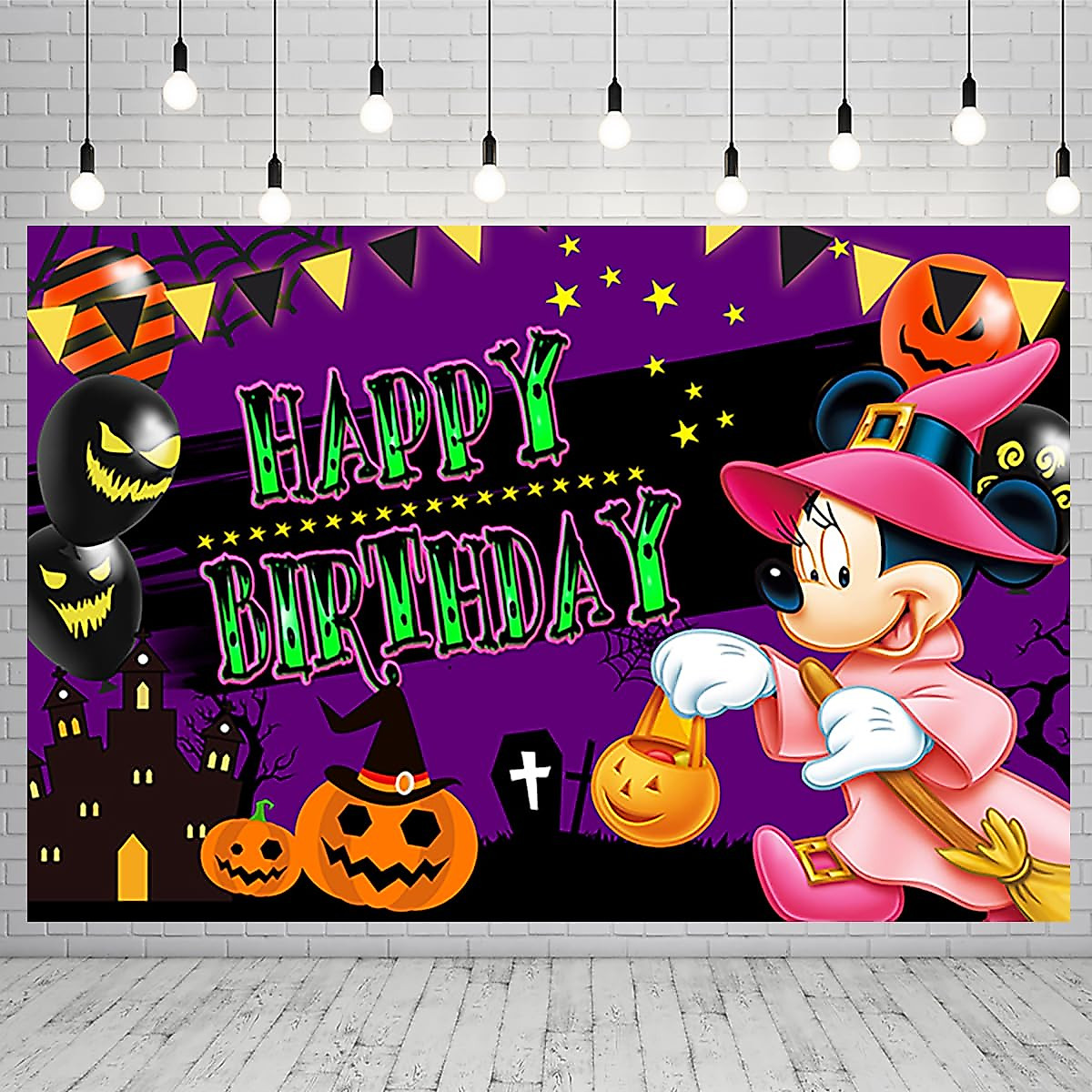 Halloween Backdrop for Birthday Party Supplies Minnie Mouse Banner for Party Decorations Princess Halloween Baby Shower Photo Background 59x38in