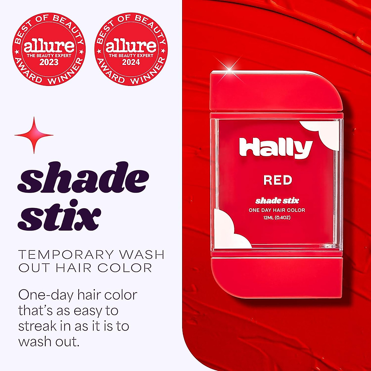 Hally Hair Temporary Hair Color, Shade Stix (Red) - 12 ml Washable Hair Chalk for Kids, Teens & Adults - One Day Pop of Color Hair Dye for Festivals, Sporting Events & Parties, All Hair Types