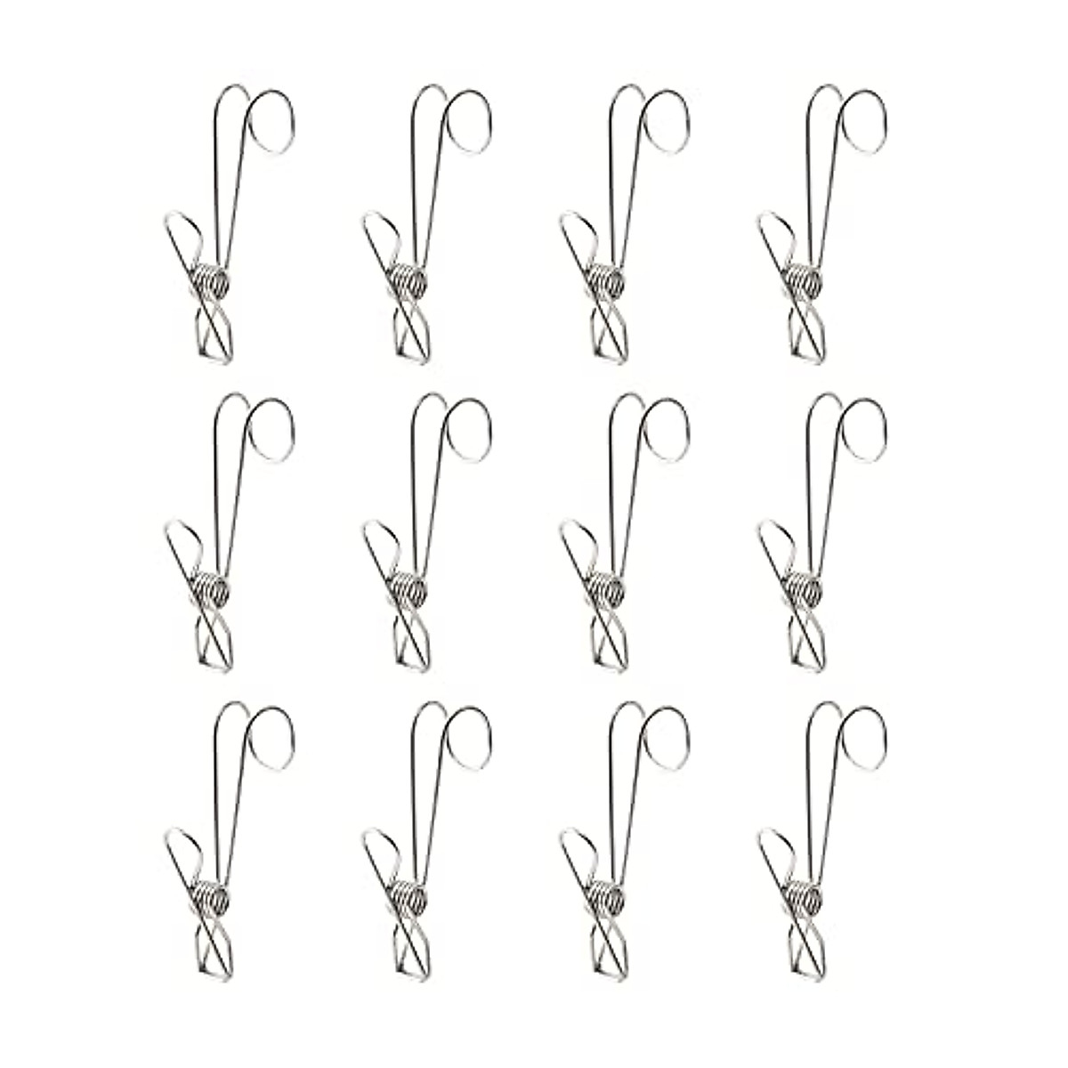 BdiliUSA 12 Pieces Heavy Duty Stainless Steel Long Tail Wire Clothes Pins with Hook, Cord Clothes Pins Hanging Peg Clips Utility Clips for Laundry Outdoor Clothesline Kitchen Camping