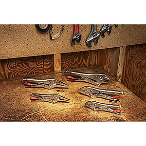 Crescent 5 Piece 5 Inch, 7 Inch & 10 Inch Curved Jaw & 6 Inch & 9 Inch Long Nose Locking Pliers with Wire Cutter - CLP5SETN
