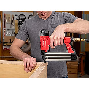Arrow 18 Gauge Pneumatic Brad Nailer, Oil-Free Upholstery Nail Gun with 4000 Pieces 5/8 '', 1 '', 1-1/4 '' Nails, Adjustable Exhaust, for Woodworking, Professional and DIY Projects, PT18G