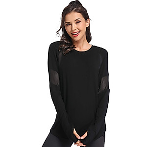 Muzniuer Long Sleeve Workout Tops for Women Gym Exercise Athletic Shirts Long Sleeve Yoga Shirts Loose Sports Shirts with Thumb Hole Running Activewear for Women Black L