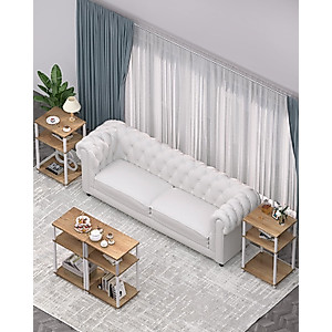 WOODYNLUX Nightstands Set of 2, 3-Tier Side Table, End Table with Shelves, Tall Bedside Tables, 5-Tier Shelf Bookcase, Nightstand Accent Table for Living Room, Bedroom, Beech.