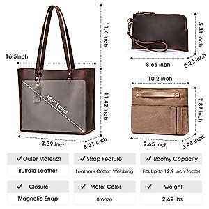 Kattee Genuine Leather Totes for Women Shoulder Bag Top Handle Satchel Purse Set 3pcs 3-in-1